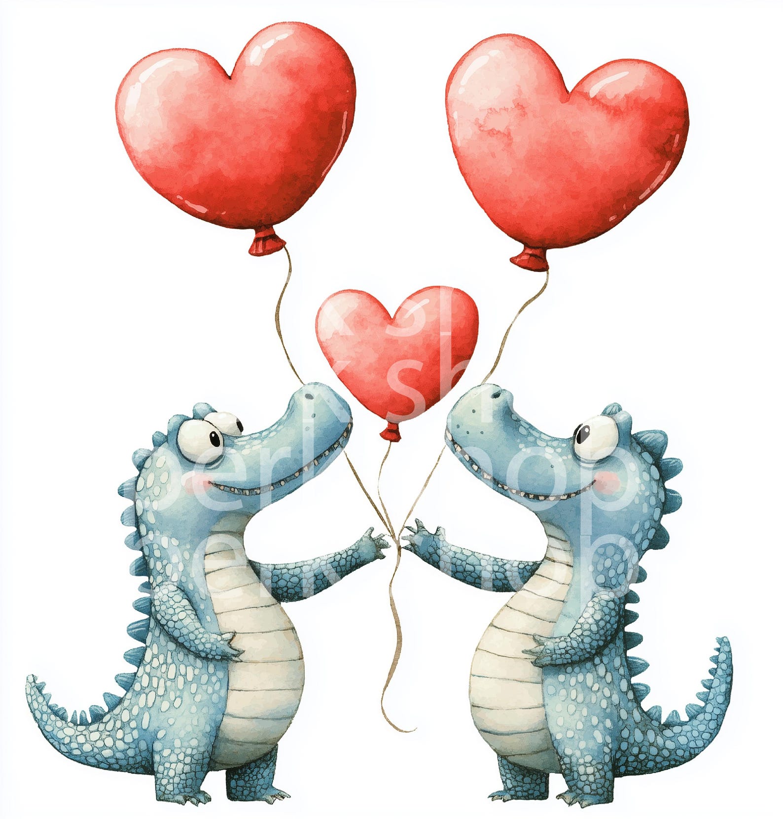 Valentine Alligator Couple Clipart: Romantic Crocodile Card (digital ...