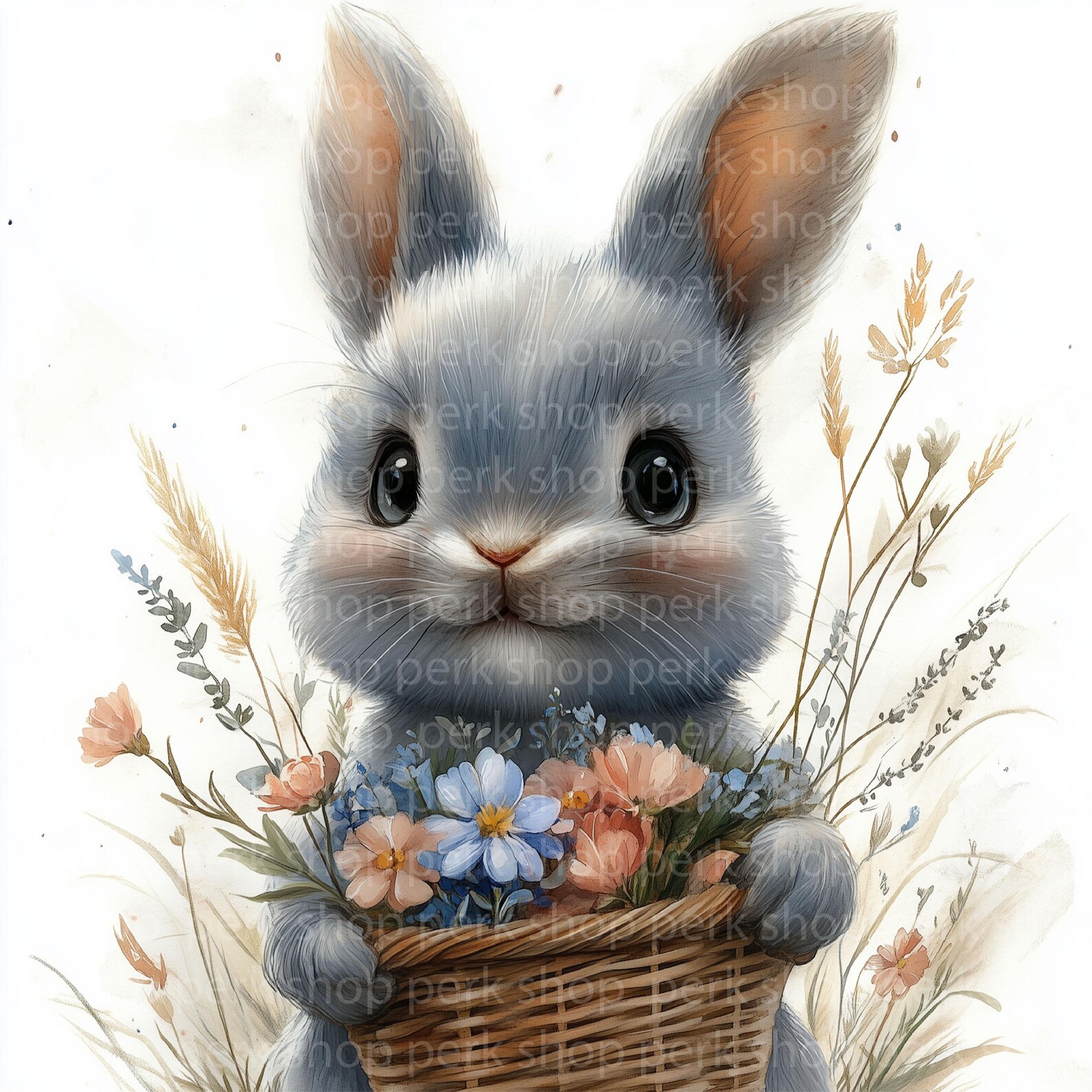 Easter Bunny Clipart: Spring Floral Rabbit, Eggs (digital Download) - Etsy