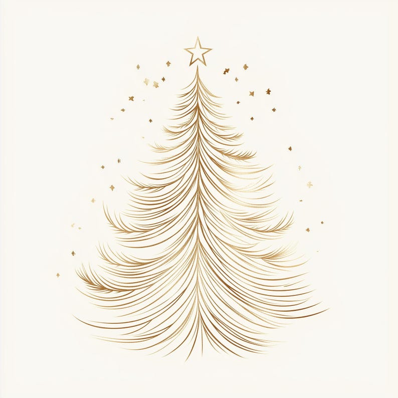 Gold Christmas Tree Clipart: Festive Holiday PNG Prints (digital ...