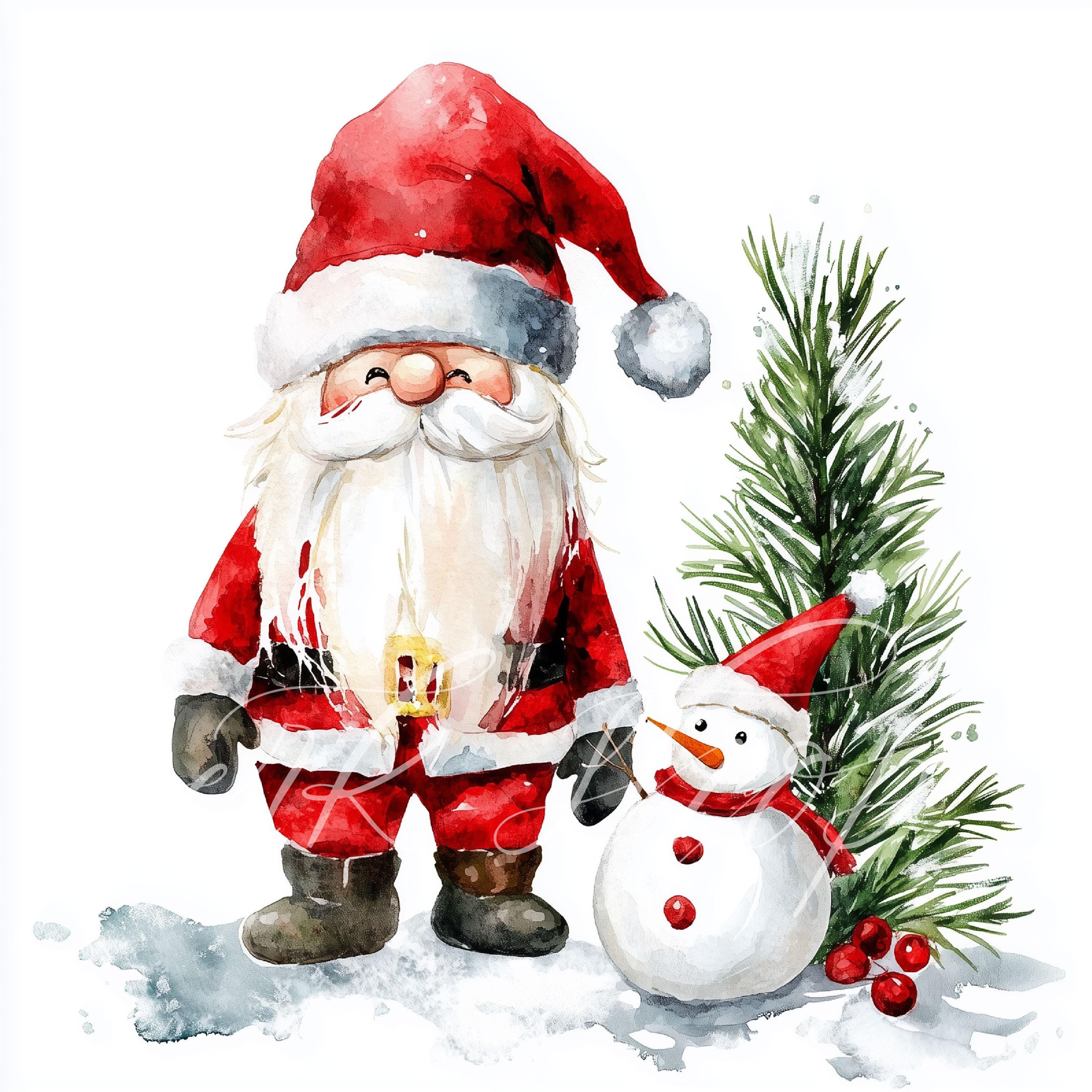 Santa Snowman Clipart, Christmas Tree Winter Watercolor Printable Craft ...