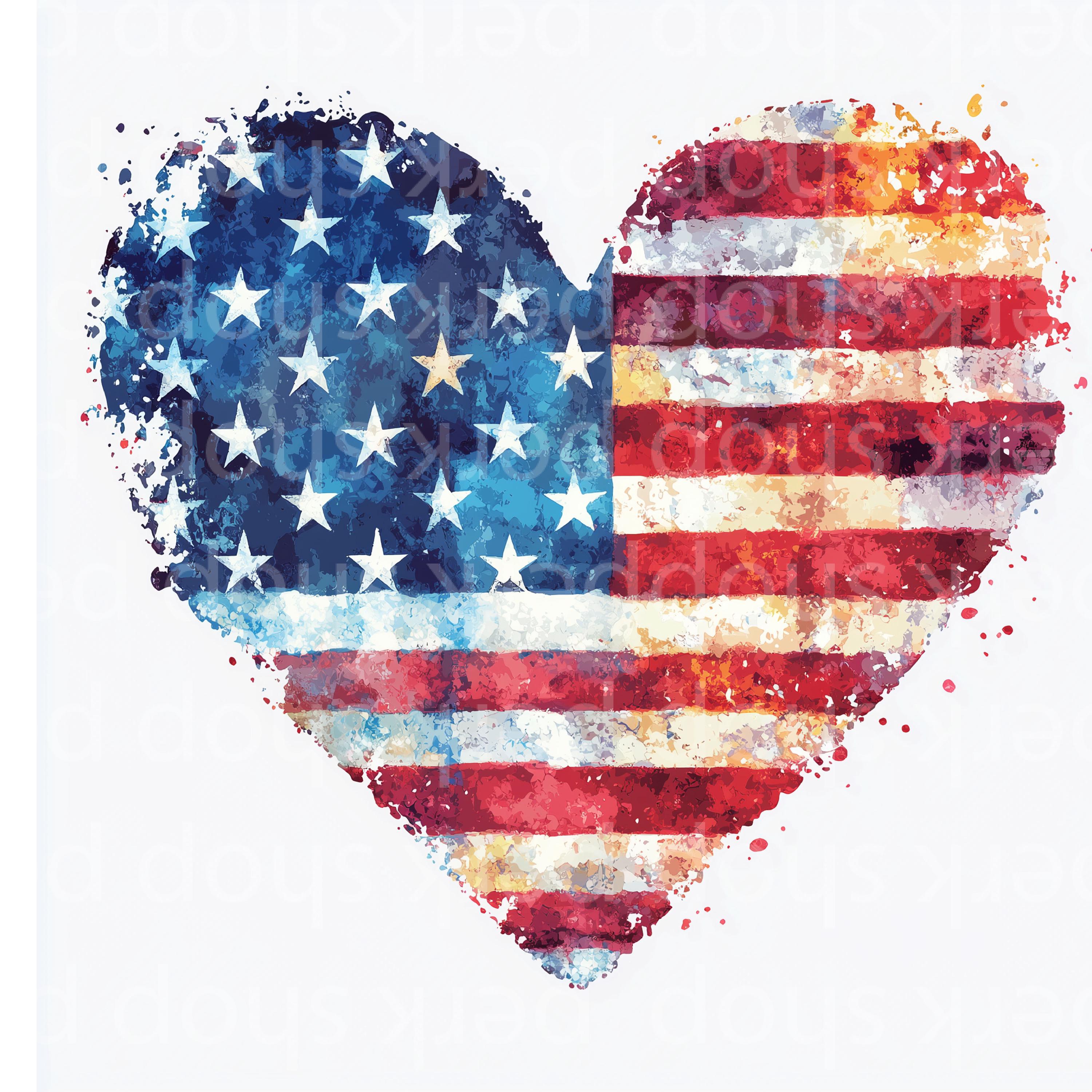 12 USA Flag Heart Clipart, USA Flag Clipart, Printable Watercolor ...