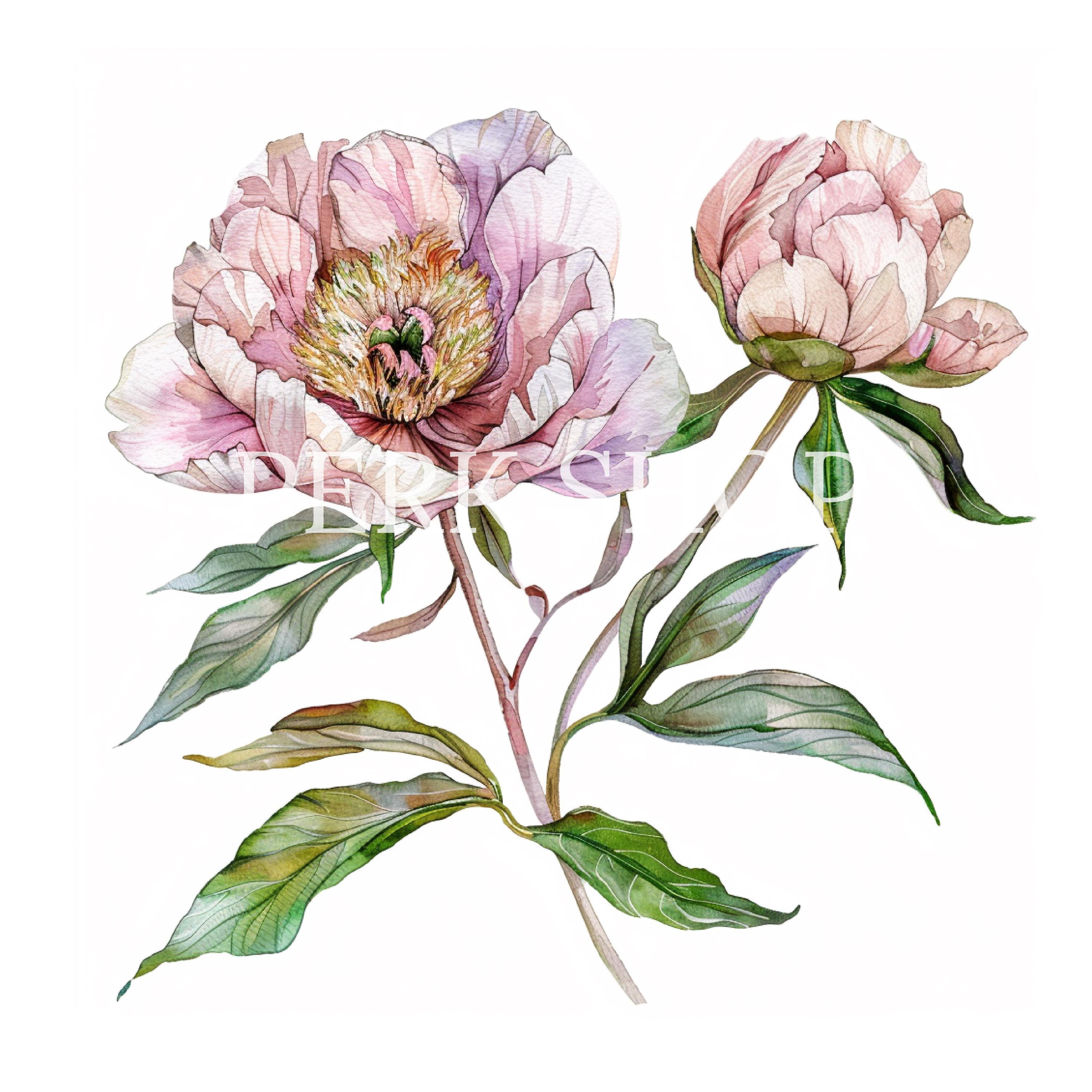 10 Watercolor Peonies Clipart, Garden Flowers Clipart, High Quality ...