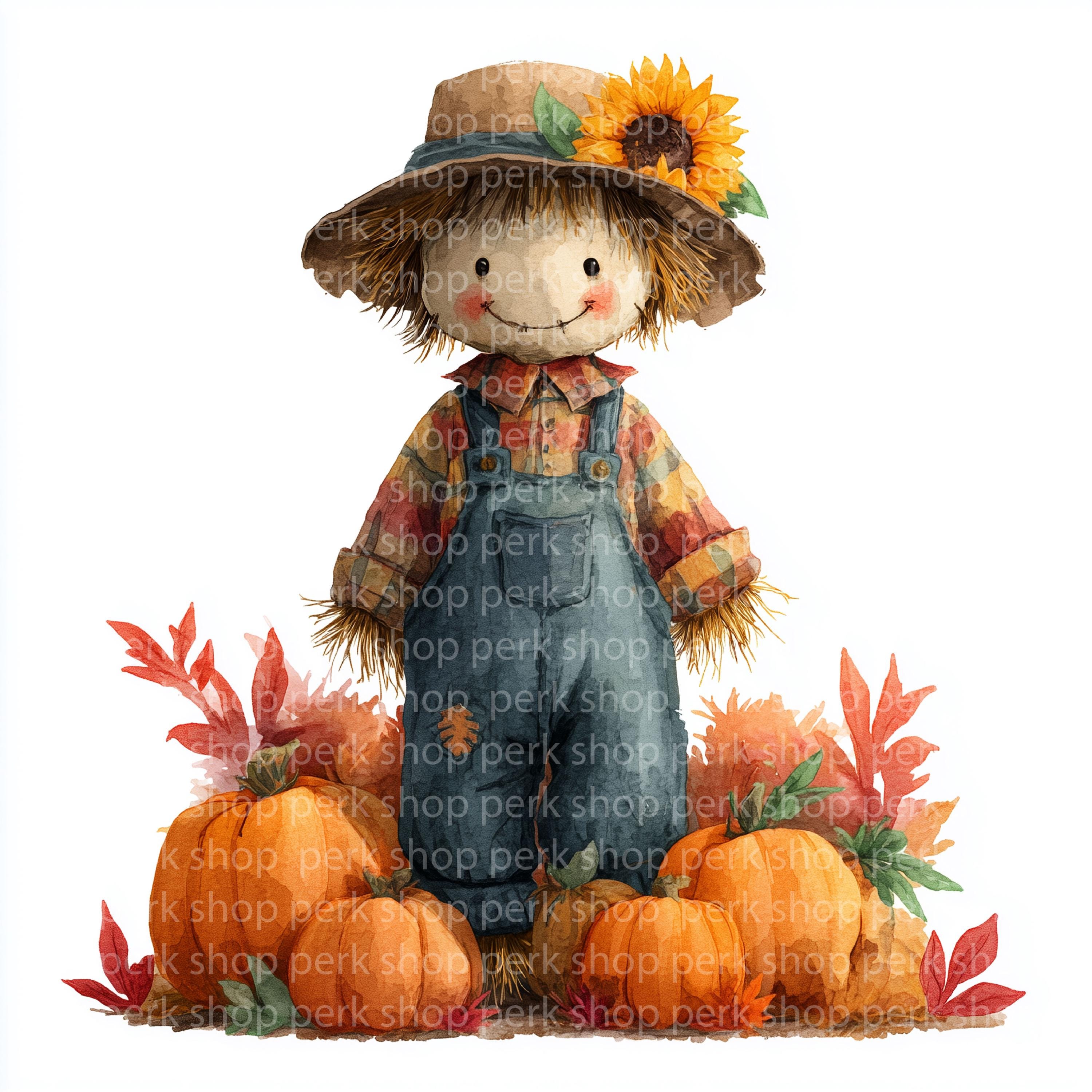 Cute Scarecrow Clipart, Fall Harvest Illustrations, Printable - Digital ...