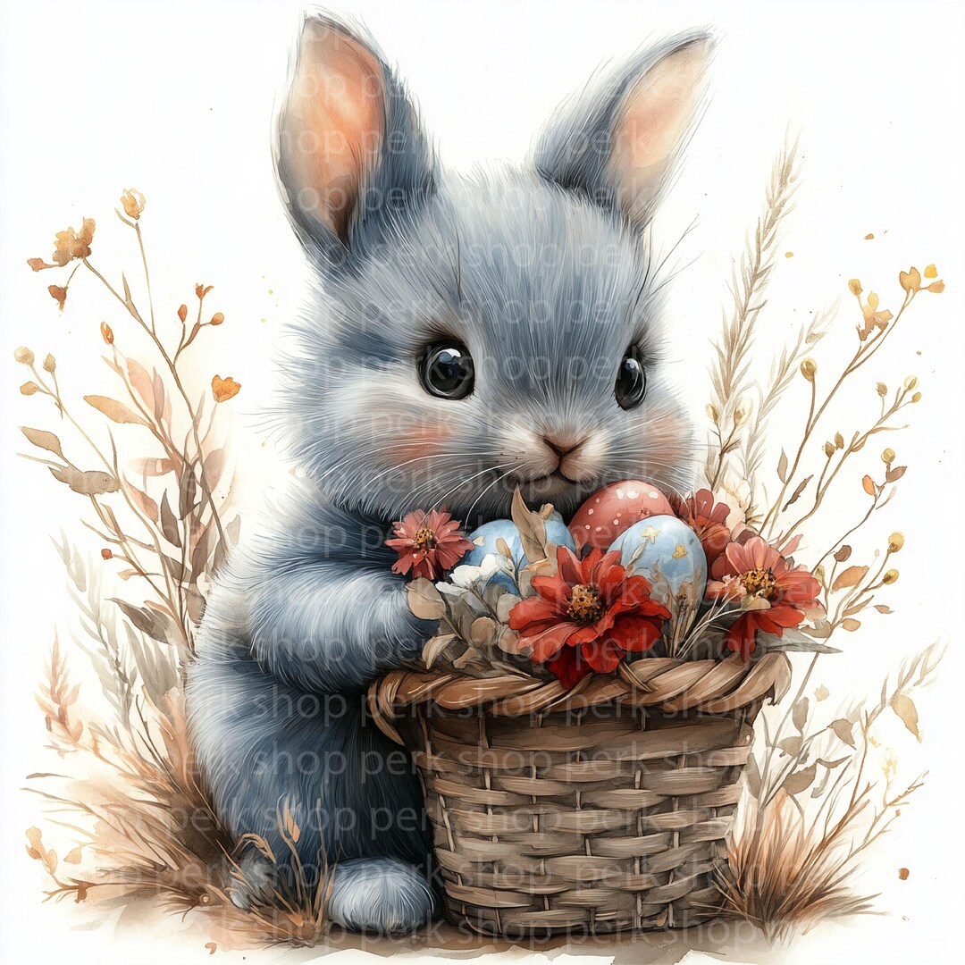 8 Easter Bunny Clipart, Spring Floral Rabbit With Eggs, Easter Cute ...