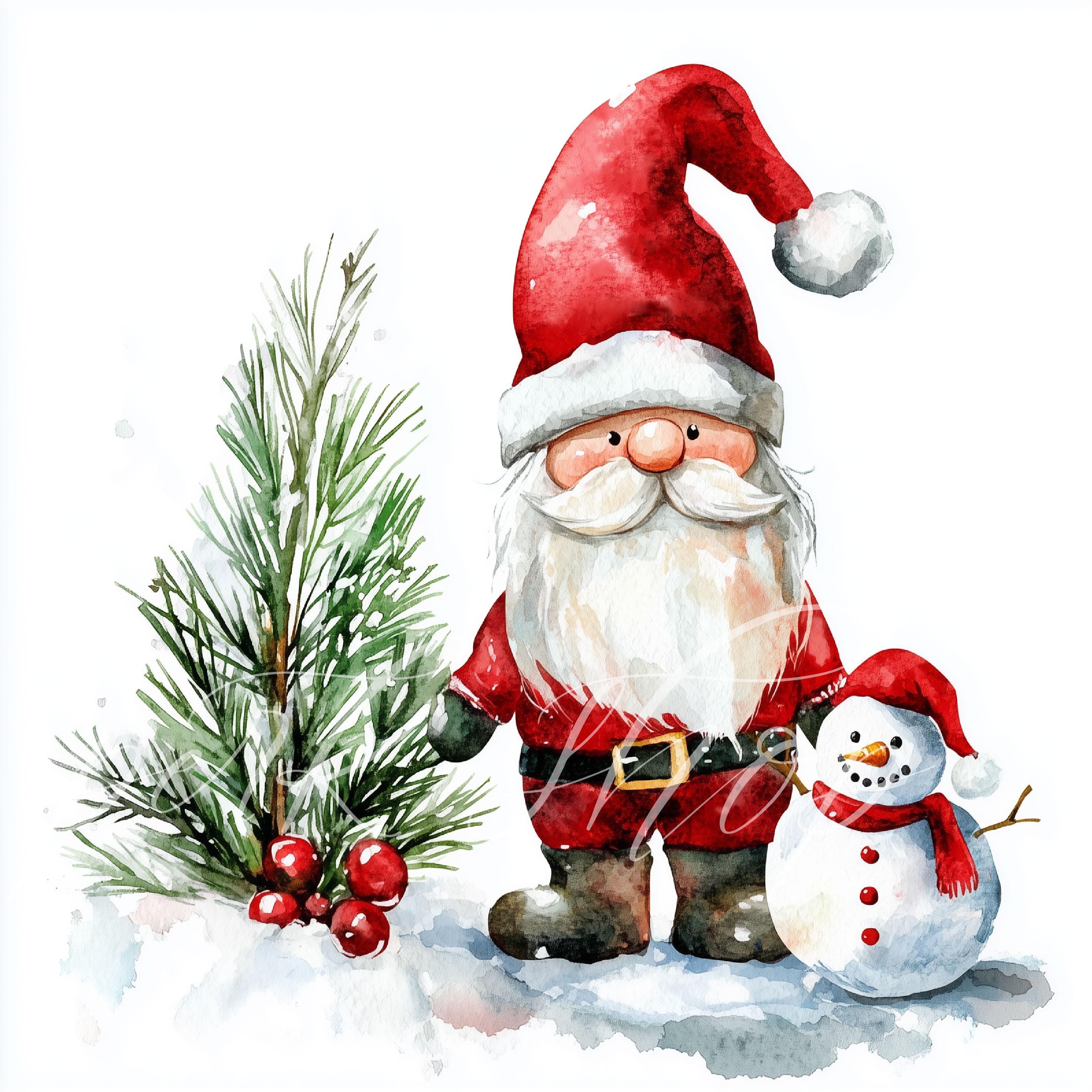 Santa Snowman Clipart, Christmas Tree Winter Watercolor Printable Craft ...