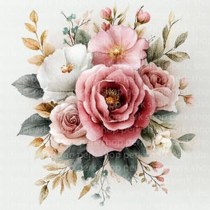 10 Roses Bouquet Clipart, Watercolor Flowers Clipart, Various Flowers ...