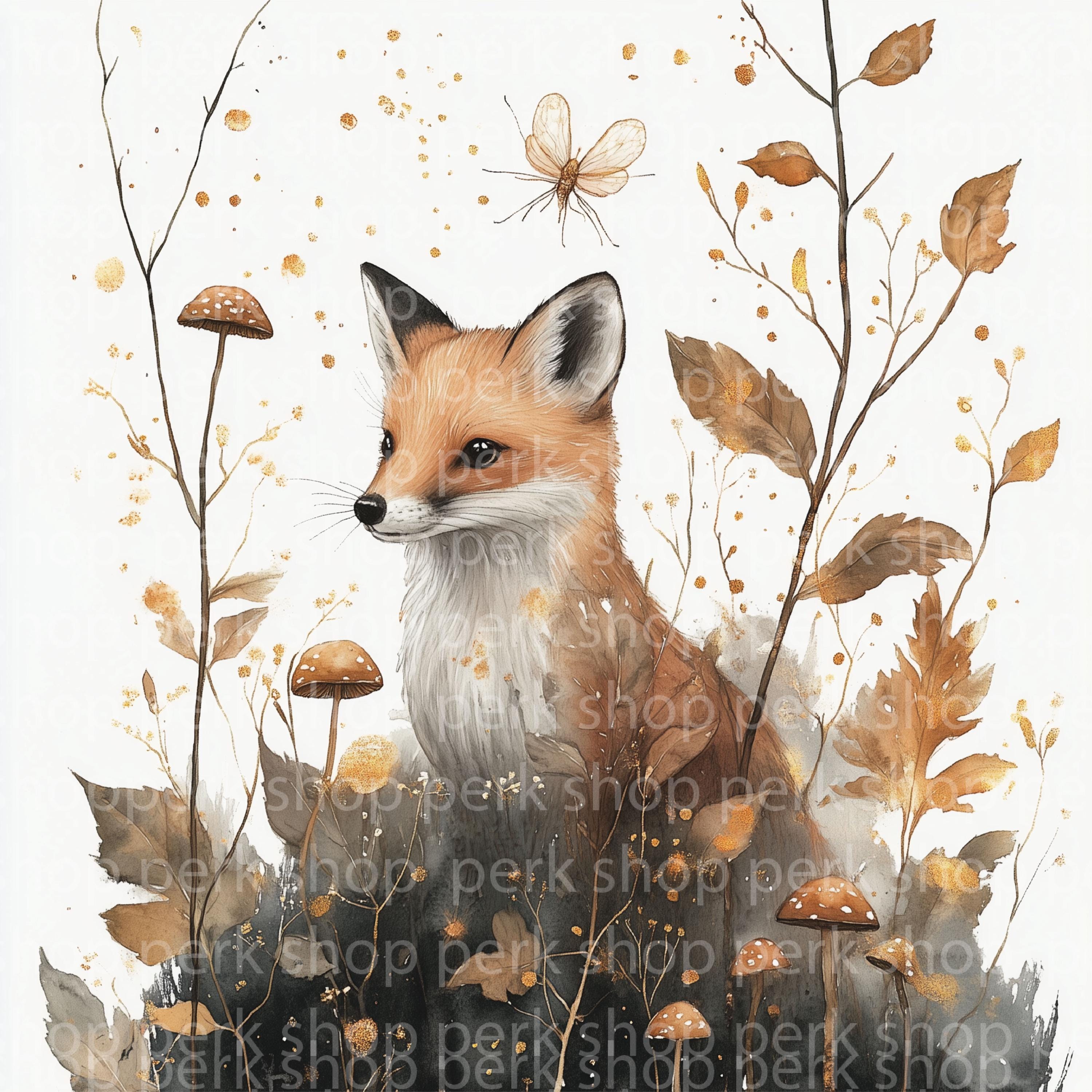 Fox Autumn Clipart: Watercolor Forest Animals, Mushroom Printables ...