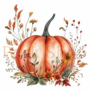 11 Pumpkin Watercolor Floral Clipart, Boho Fall Wildflower and Leaf ...
