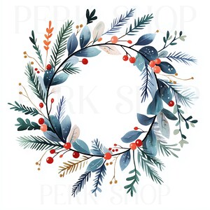 Christmas Tree Wreath Clipart: Winter Foliage PNG (digital Download) - Etsy
