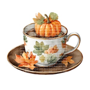 Pumpkin Spice Clip Art, Fall Coffee Watercolor Illustration, PNG Cozy ...