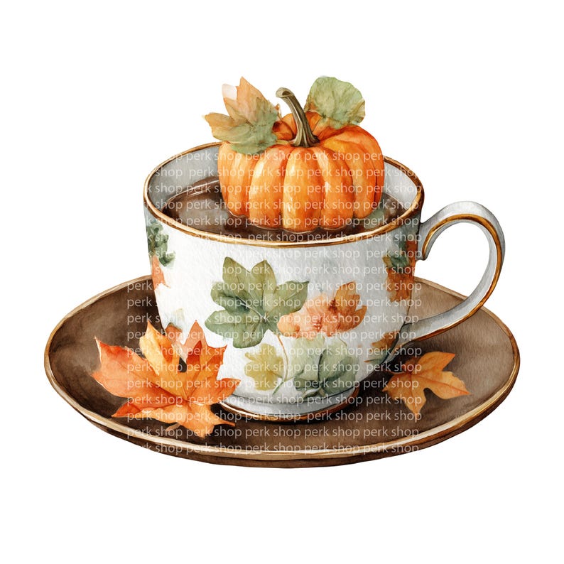 Pumpkin Spice Clip Art, Fall Coffee Watercolor Illustration, PNG Cozy ...