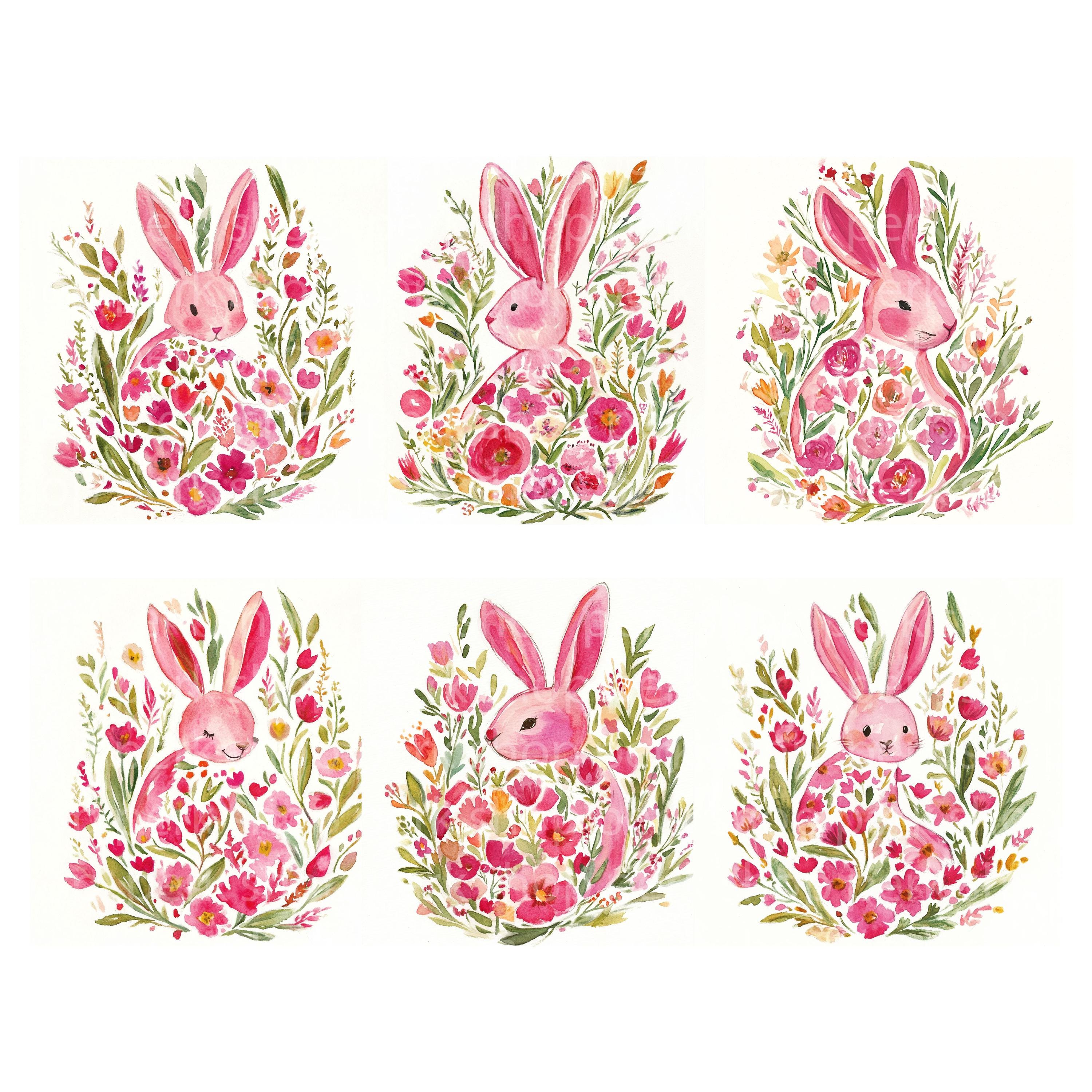 16 Floral Bunny Clipart, Cute Easter Rabbit Watercolor Printable ...