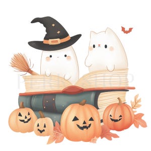12 PNG Kawaii Halloween Clipart With Cute Ghost, Pumpkins and Cat, Book ...