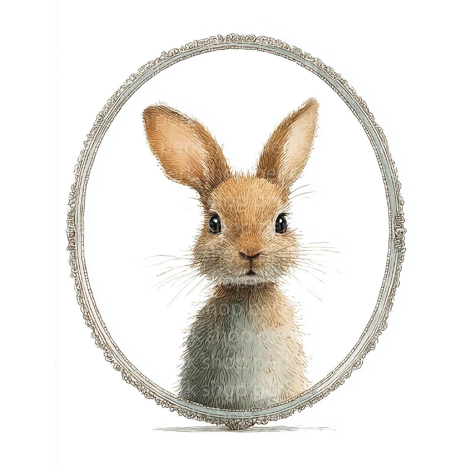 Rabbit Portrait Printable, Antique Style Bunny Art, Nursery Animal ...