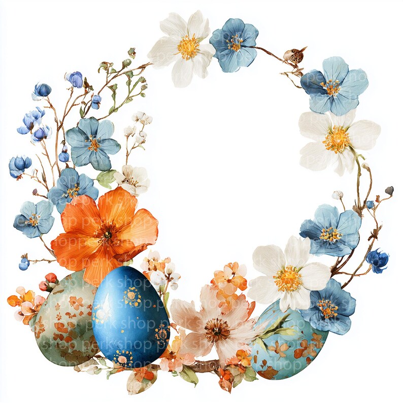 Floral Easter Wreath Clipart, Printable Watercolor Art ( Digital ...