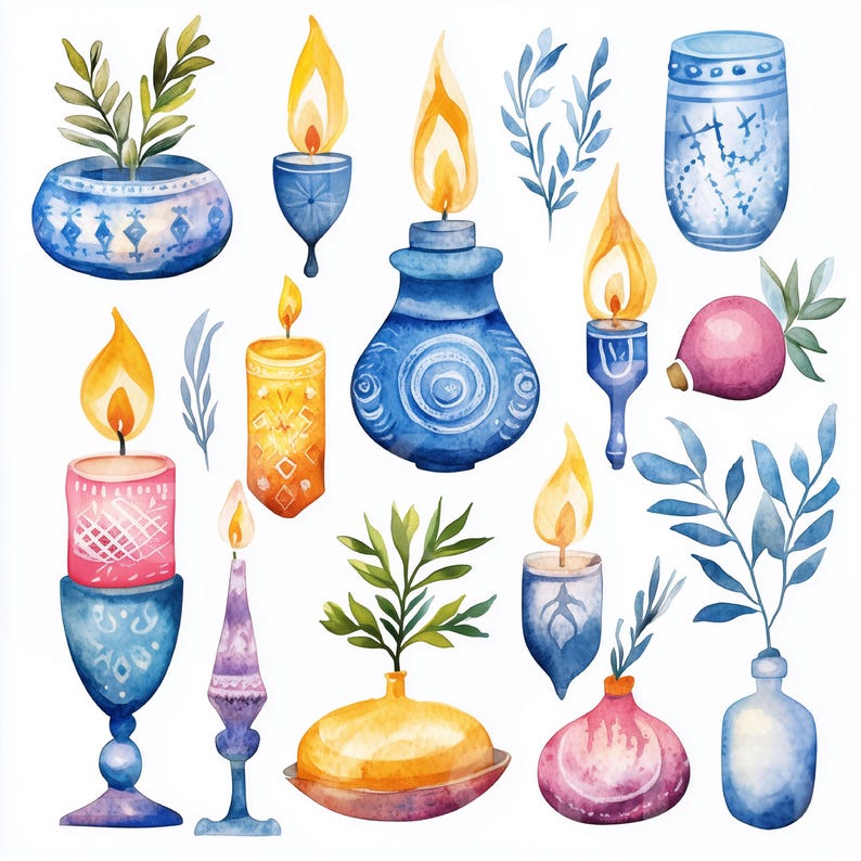 Watercolor Hanukkah Clipart: Menorah, Star of David (digital Jpgs) - Etsy
