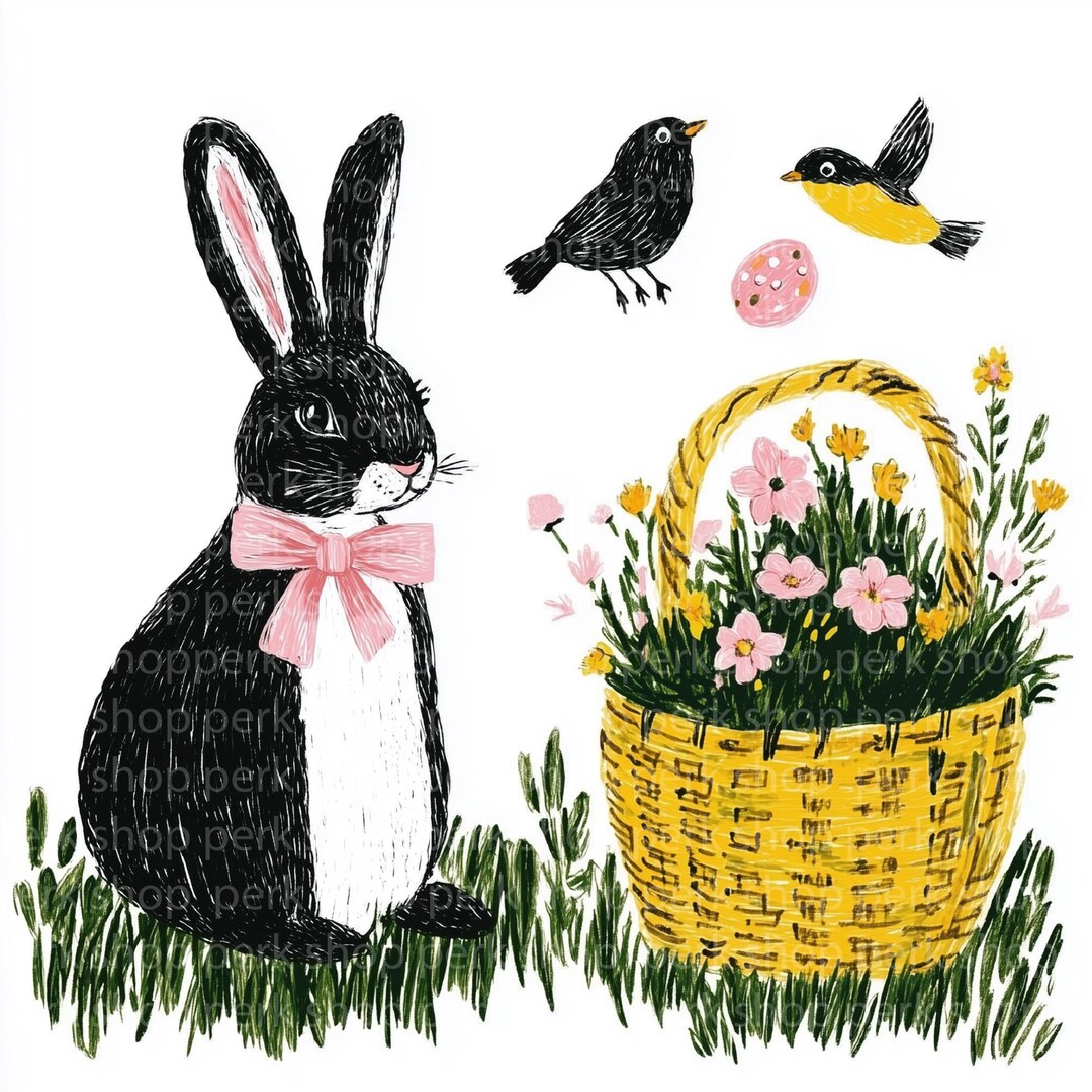 Easter Bunny Clipart, Spring Rabbit With Basket Flowers, Scrapbooking ...