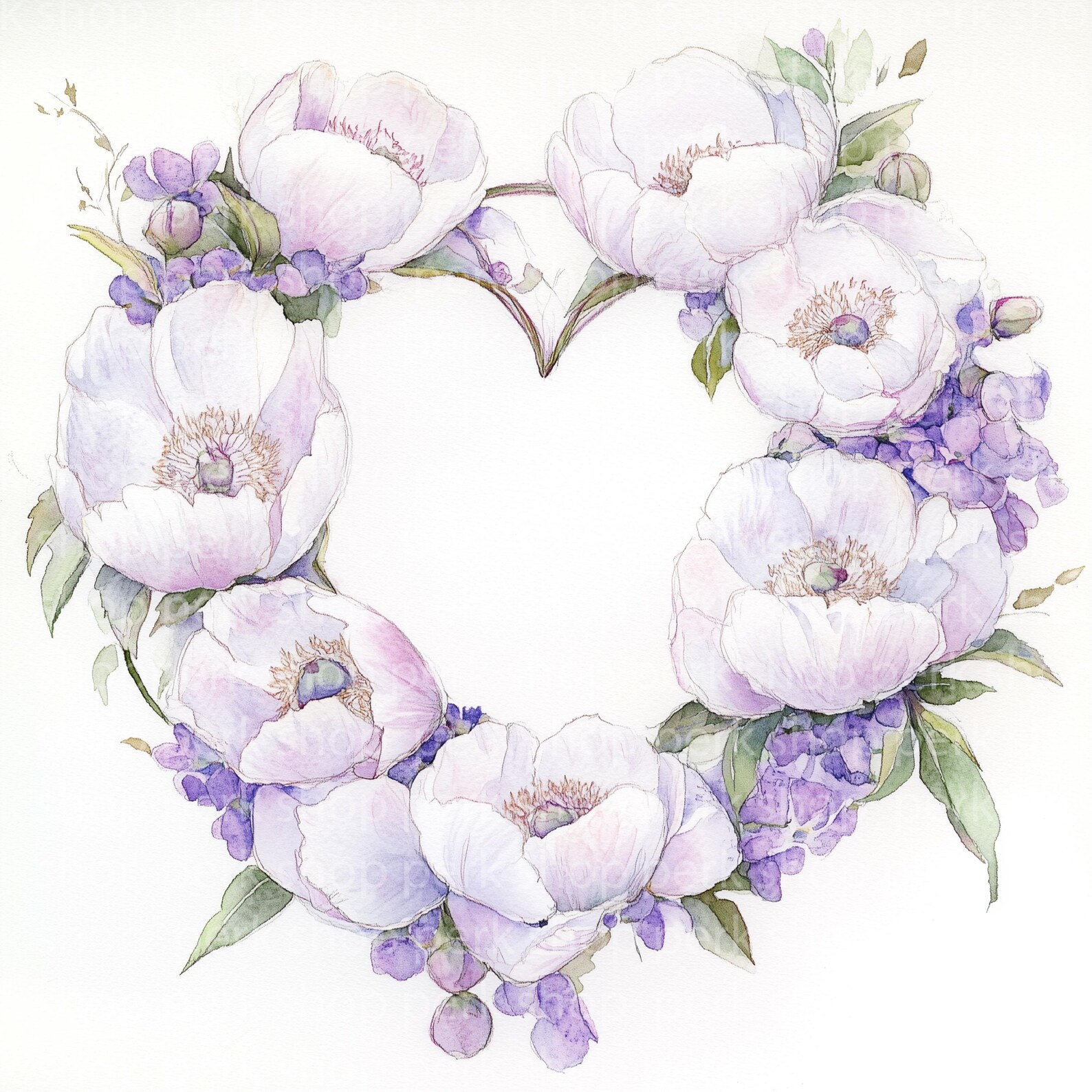 Peonies Watercolor Heart Wreath Clipart: Spring Floral (digital ...