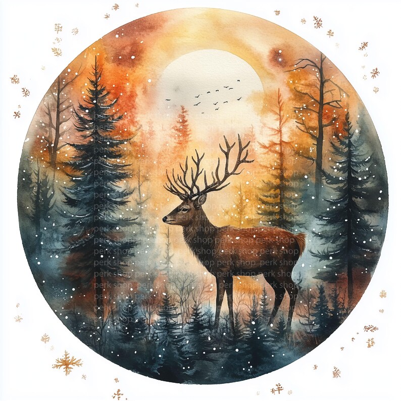 Winter Deer Watercolor Clipart: Forest Animal Art (digital) - Etsy