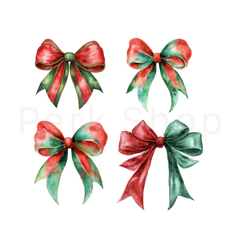 19 Festive Christmas Ribbons Set - PNG Transparent Watercolor Designs ...