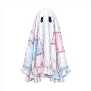 Patchwork Ghost Clipart, Halloween Ghost Illustration, Watercolor Quilt ...