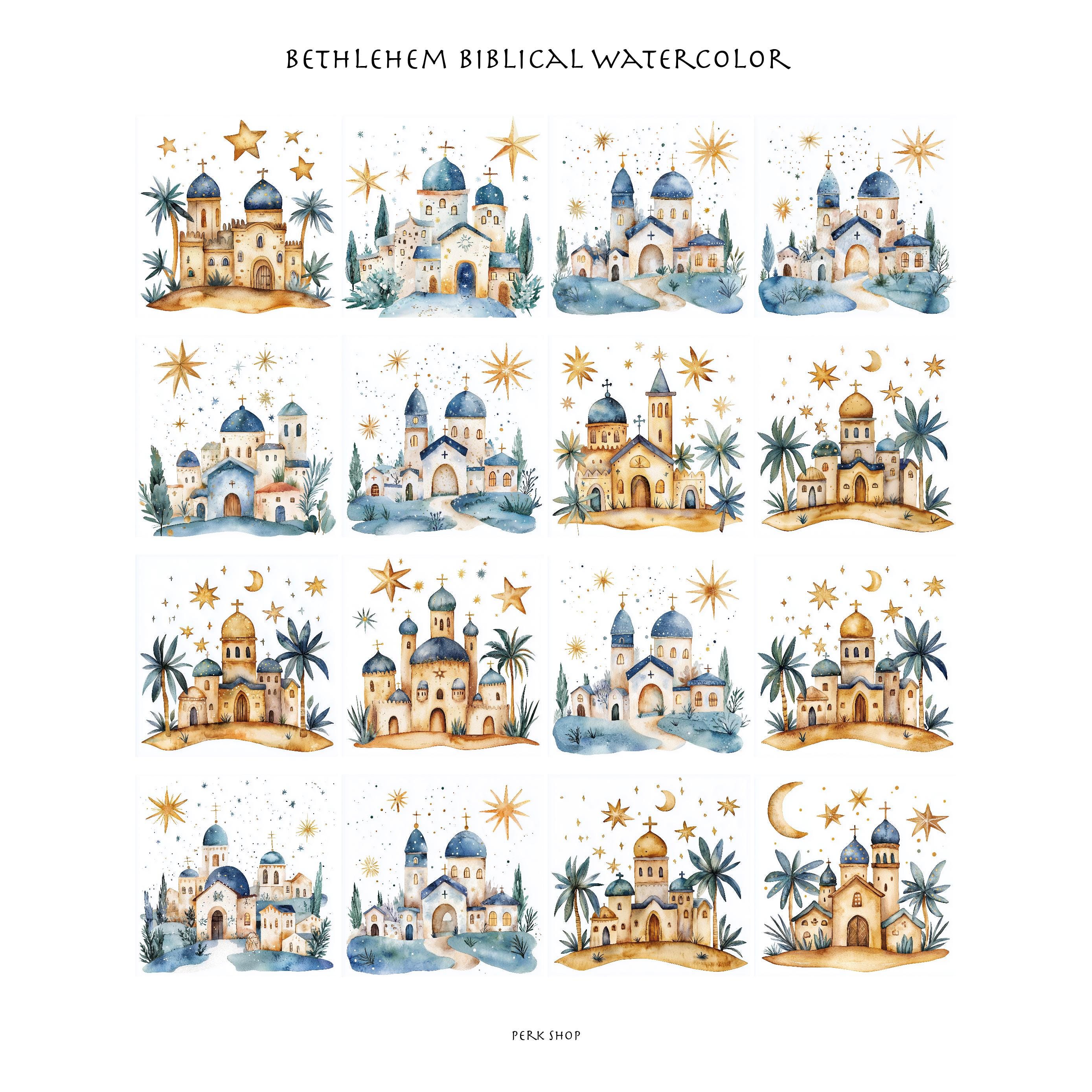Biblical Bethlehem Clipart, Bible Religious Watercolor, Digital ...