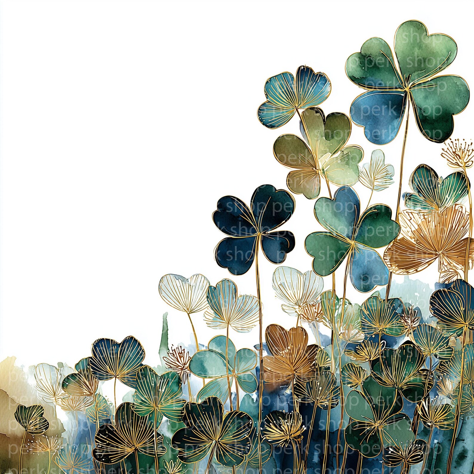 Shamrock Border Clipart: Watercolor Chic Botanical Design (digital ...