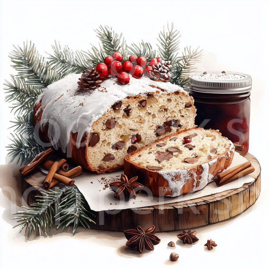 10 Christmas Stollen Clipart, Xmas German Bread, Holidays Loaf ...
