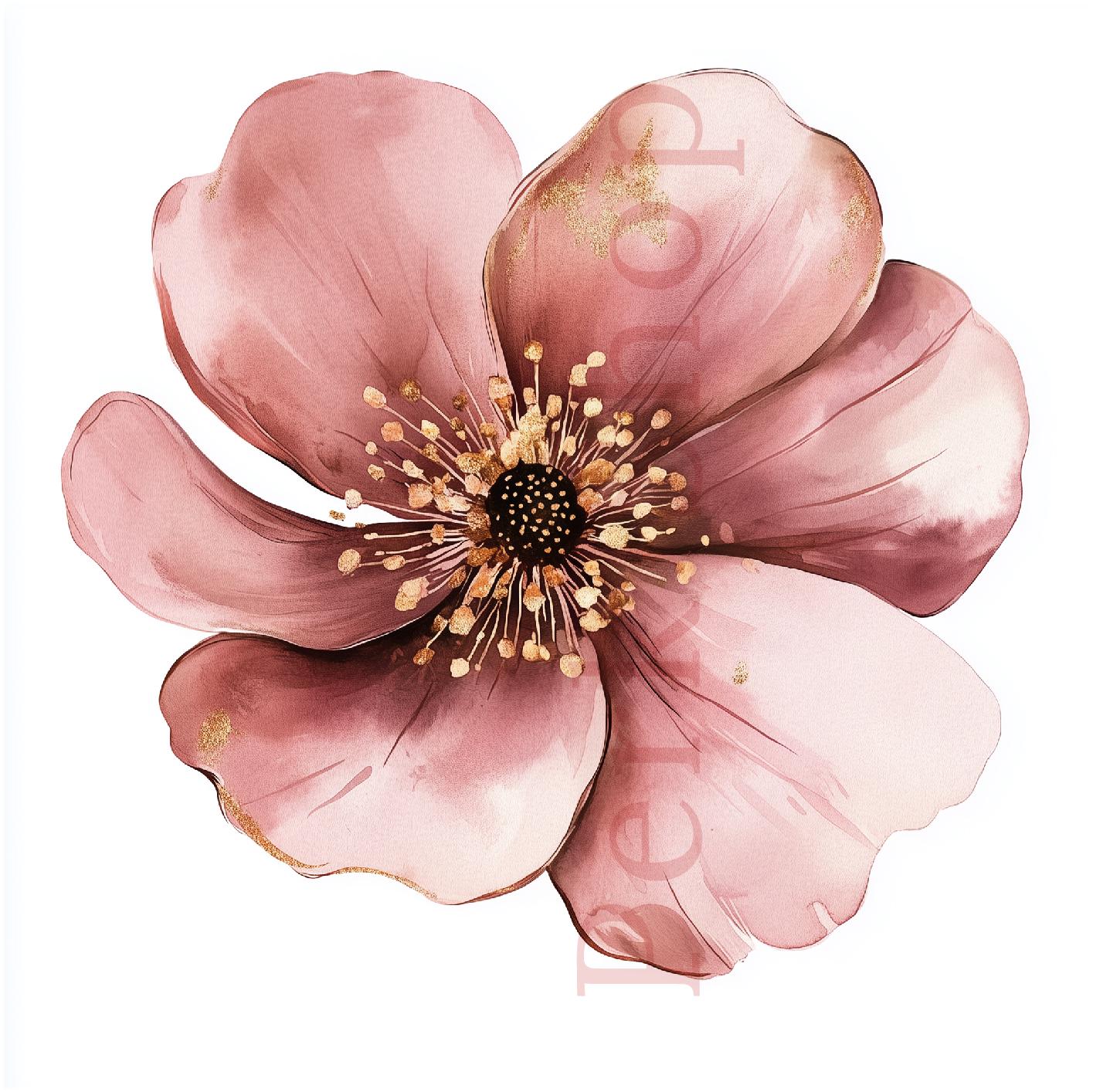 Pink Gold Watercolor Flower Clipart: Abstract Floral Designs (JPG ...