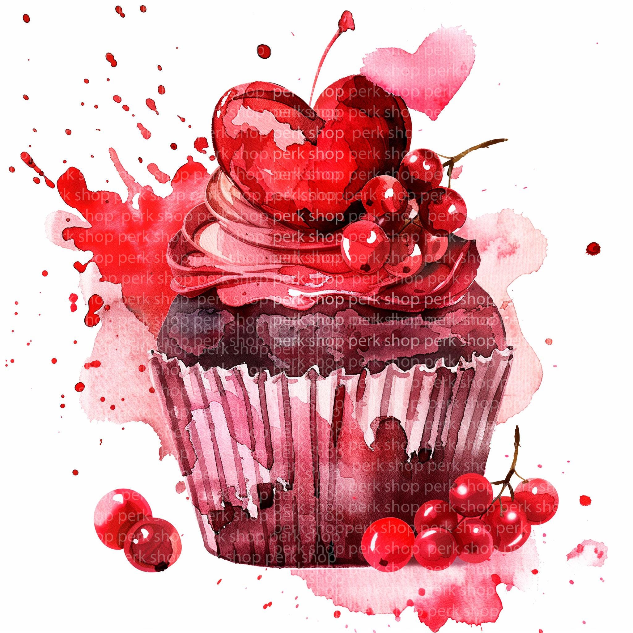Watercolor Cupcake Clipart: Valentine's Day Sweet Designs (digital ...
