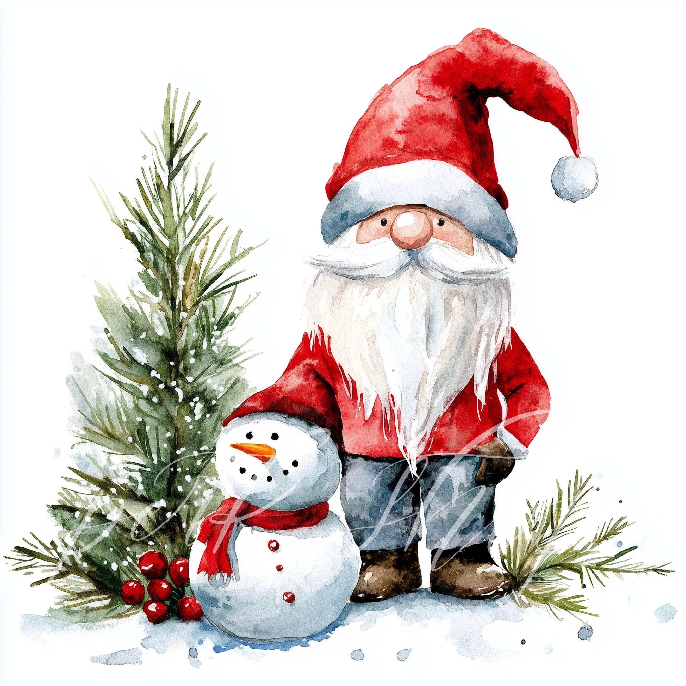 Santa Snowman Clipart, Christmas Tree Winter Watercolor Printable Craft ...
