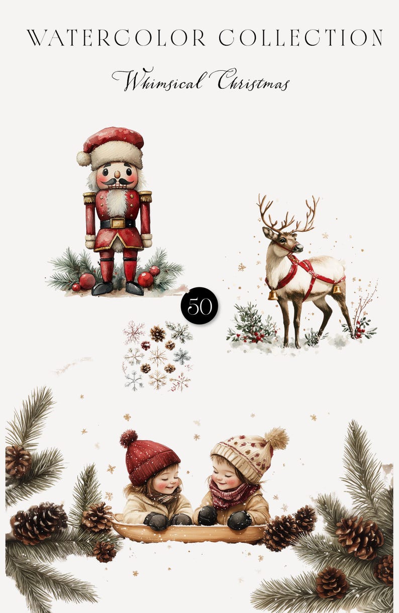 Watercolor Christmas Clipart – 56 PNG Illustrations, Holiday Decor ...