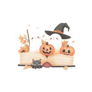 12 PNG Kawaii Halloween Clipart With Cute Ghost, Pumpkins and Cat, Book ...