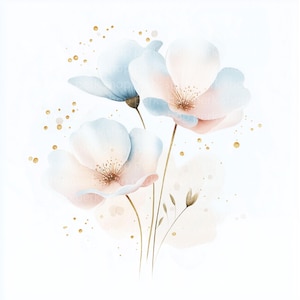 11 Pink Blue Flower Clipart, Pink Gold Flowers Print, Floral Printable ...