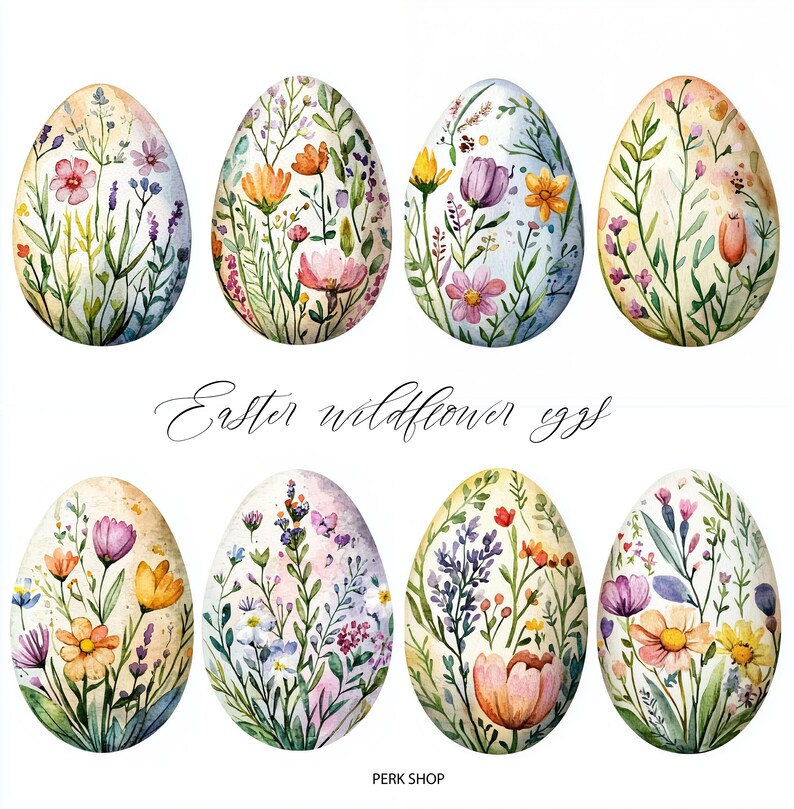 Watercolor Wildflower Easter Eggs Clipart: Floral Egg Hunt (JPG Digital ...