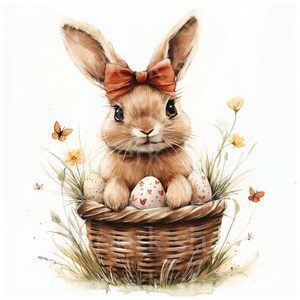 Easter Bunny Clipart, Spring Rabbit With Basket Flowers, Scrapbooking ...