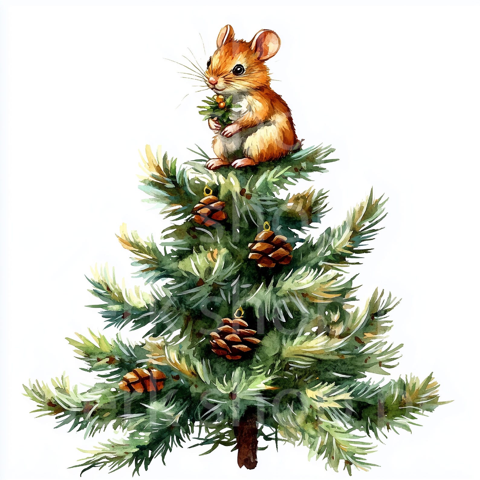 8 Christmas Tree Mice Clipart, Mouse Winter Decor Watercolor Art ...