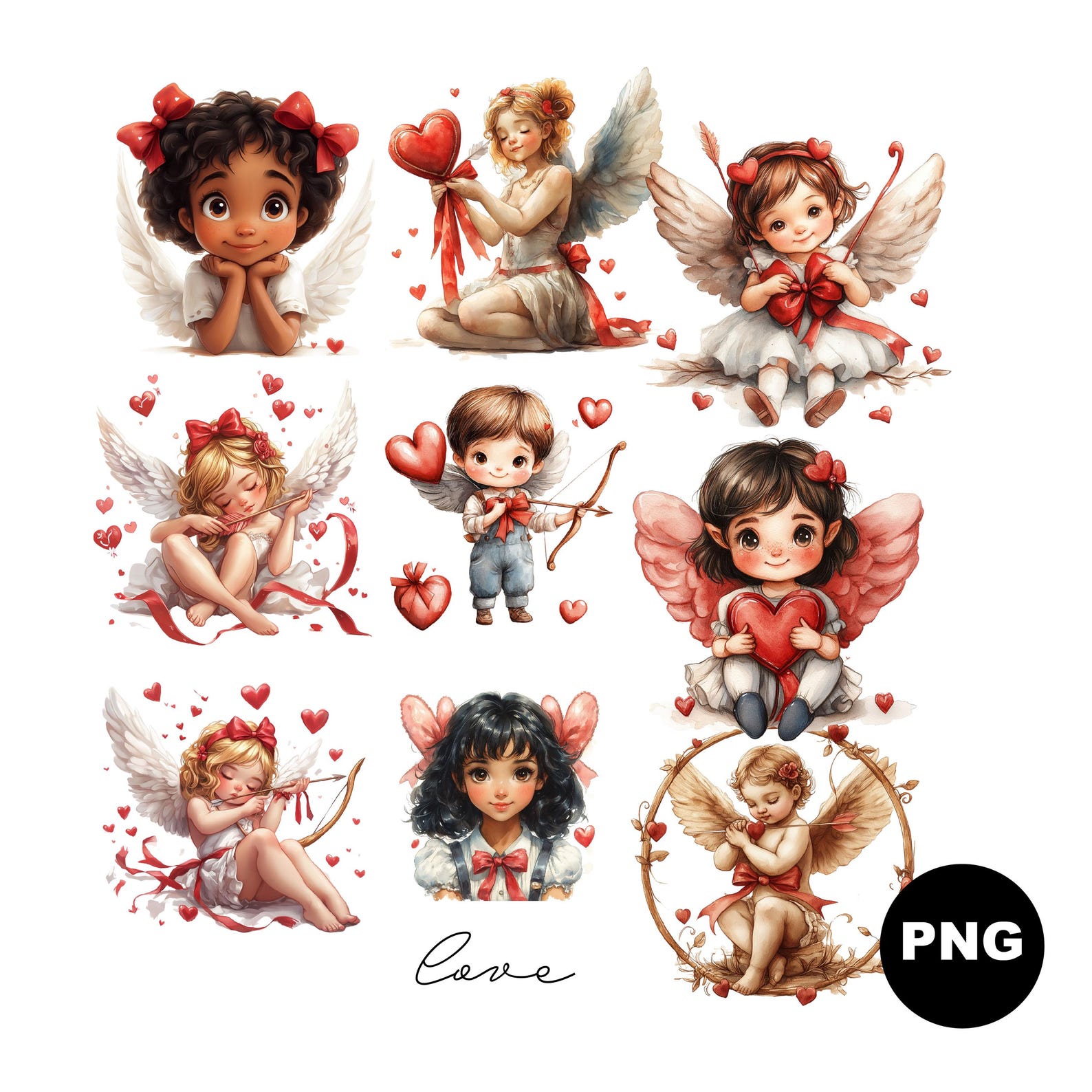 9 Valentine's Day Cupid Clipart, Fairy Angels Illustrations, Black ...