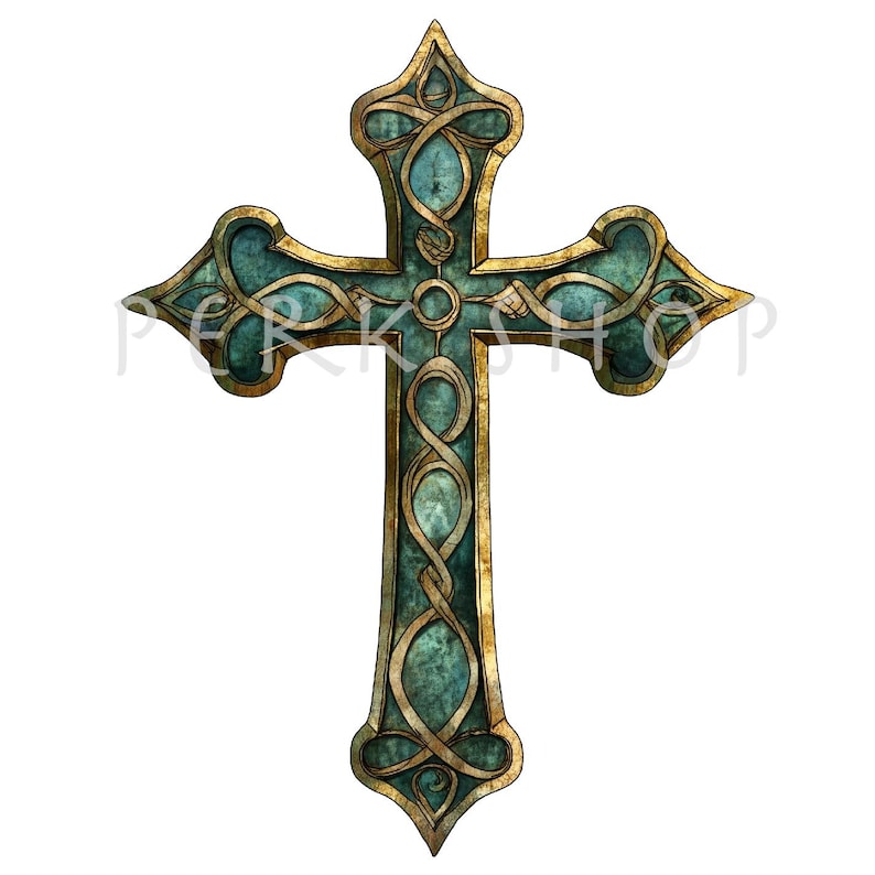 8 Antique Celtic Cross PNG Transparent, Watercolor Religious Symbol ...