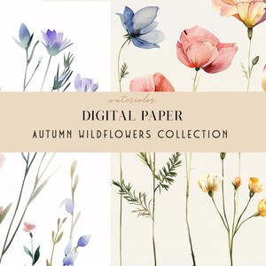 Fall Wildflower Watercolor Digital Paper Pack, Rustic Autumn Background ...