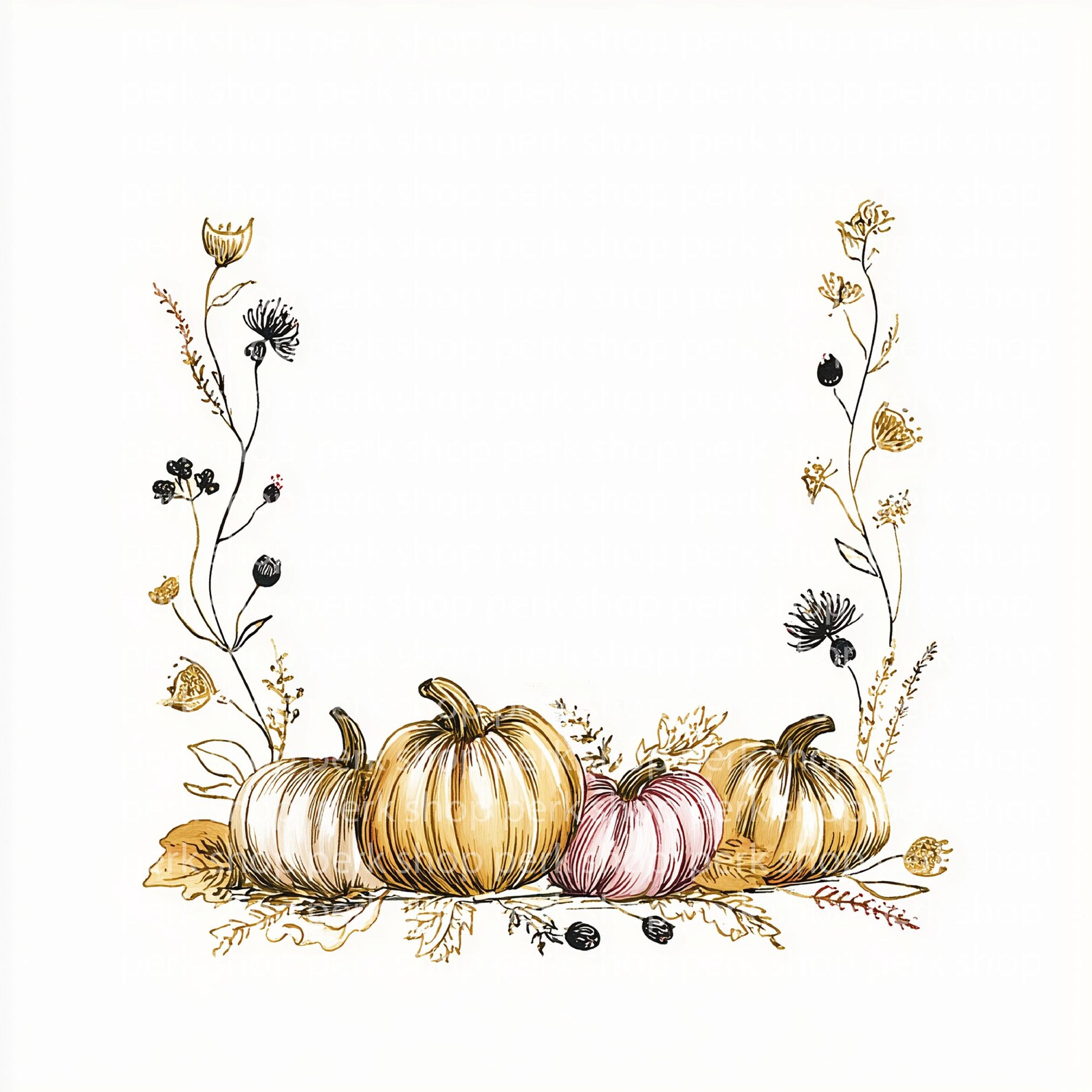 Watercolor Pumpkin Corner Clipart, Autumn Leaves Arrangement, Fall ...