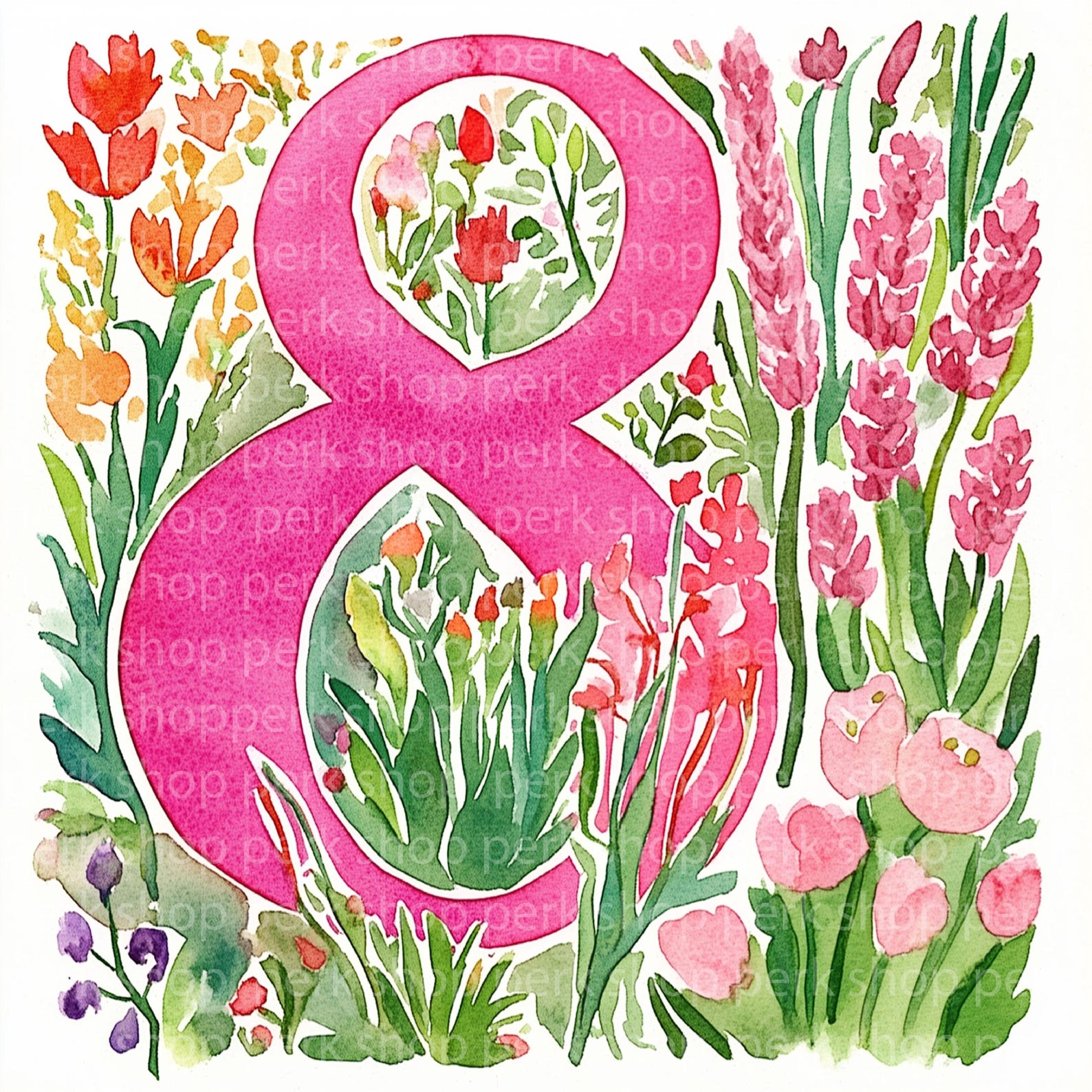 8th March Clipart, 8 Spring Flowers Watercolor, Women's Day Digital ...