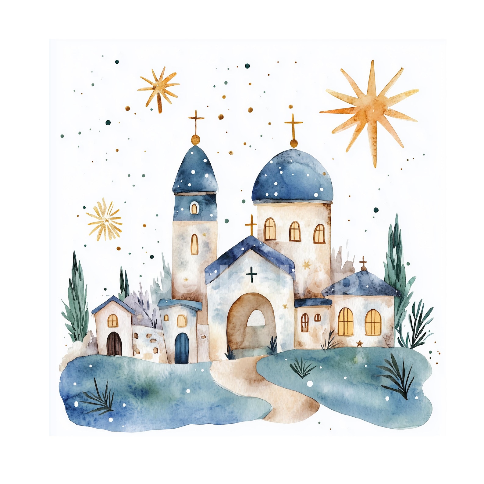 Biblical Bethlehem Clipart, Bible Religious Watercolor, Digital ...