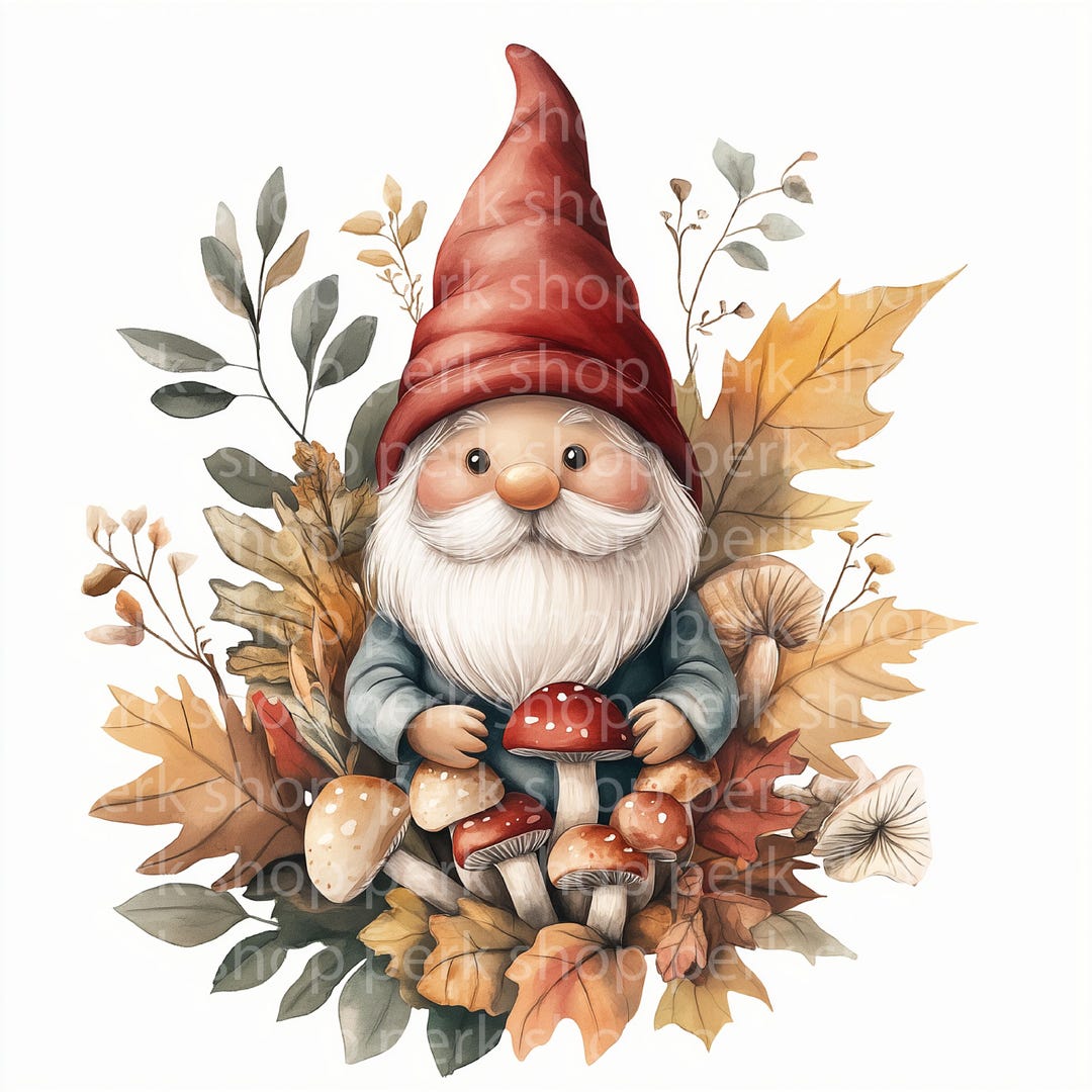 Autumn Gnome Watercolor Clipart: Woodland JPG Images (digital Download ...