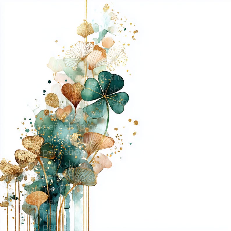 Shamrock Border Clipart: Watercolor Chic Botanical Design (digital ...