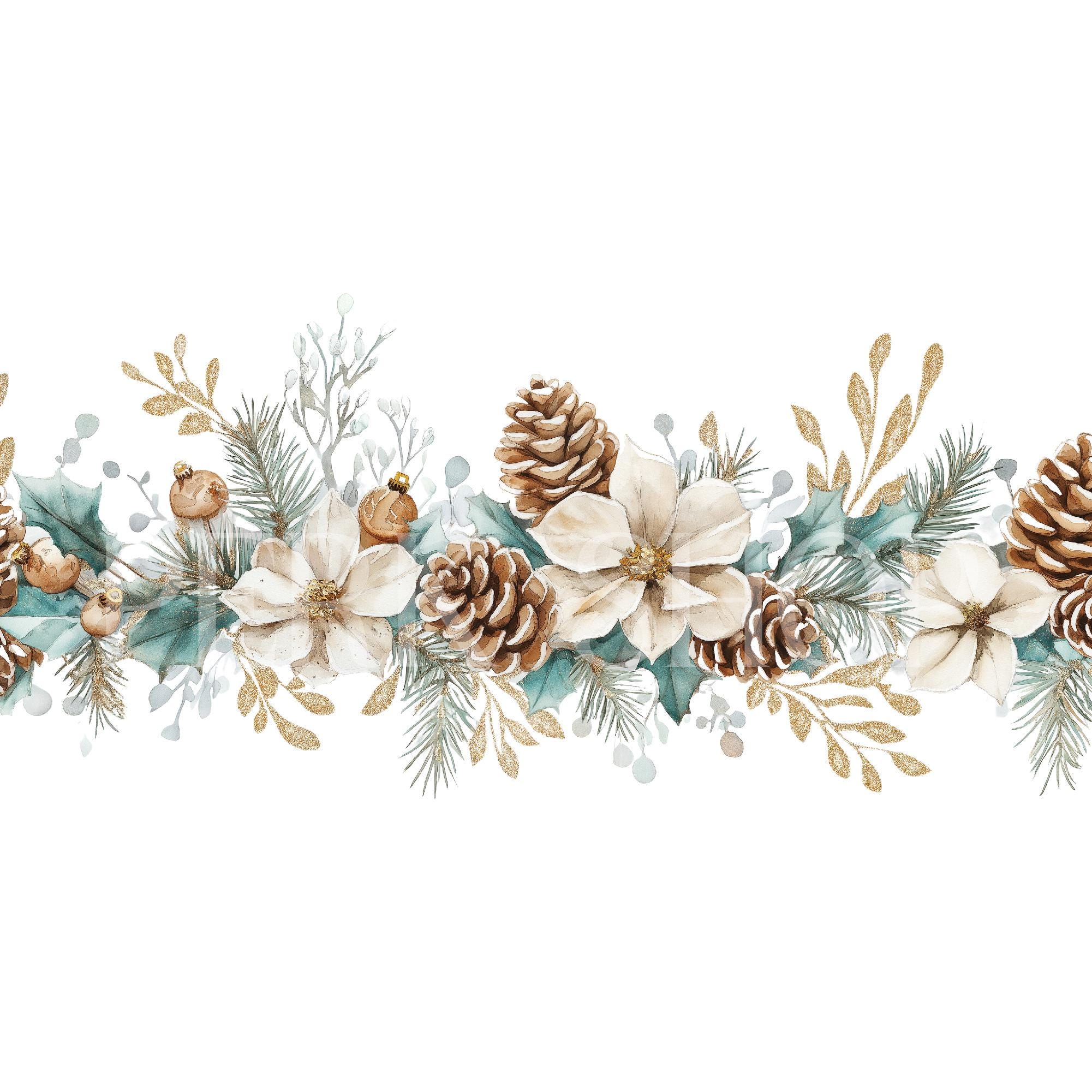 12 Png Christmas Botanical Borders Watercolor Clipart, Winter Garland ...