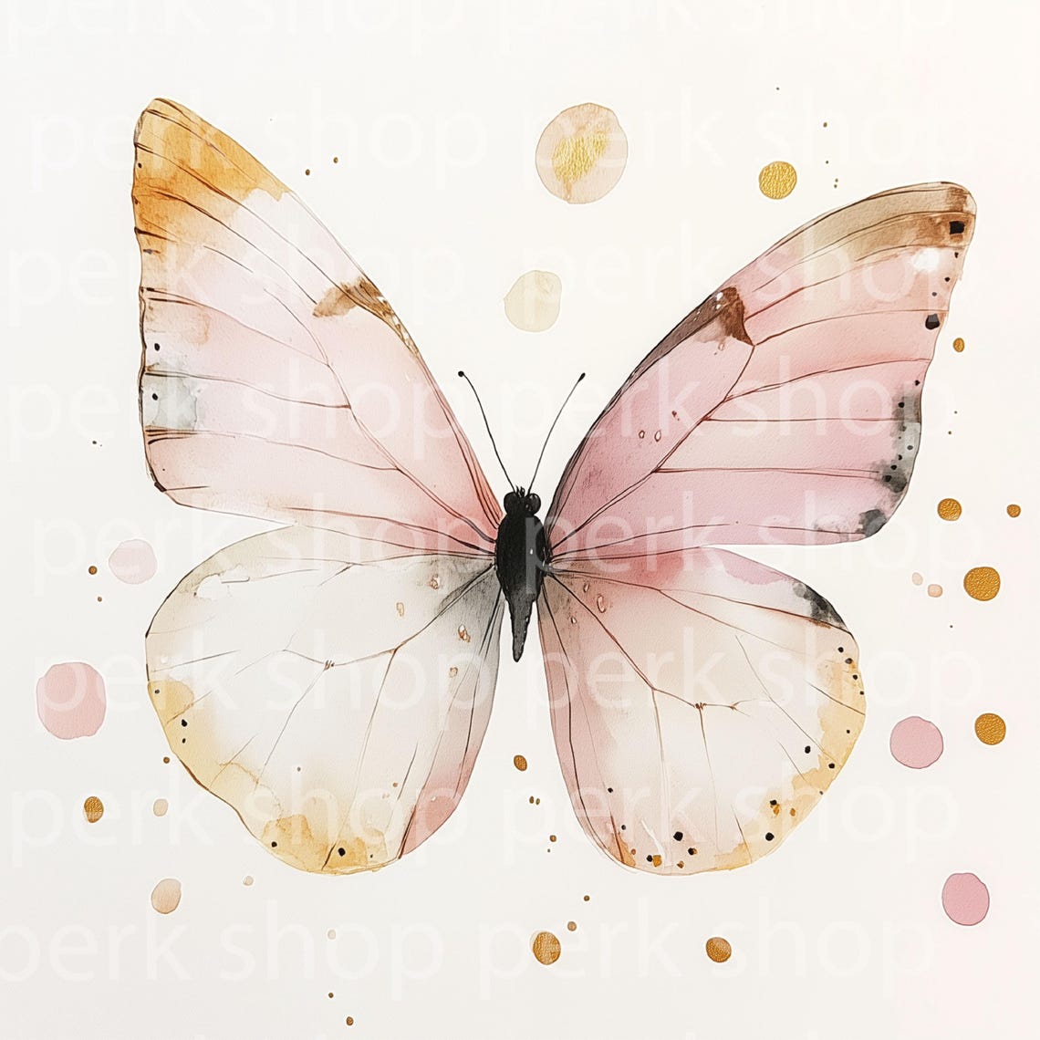 Pink & Gold Watercolor Butterfly Clipart: High-resolution Illustrations ...