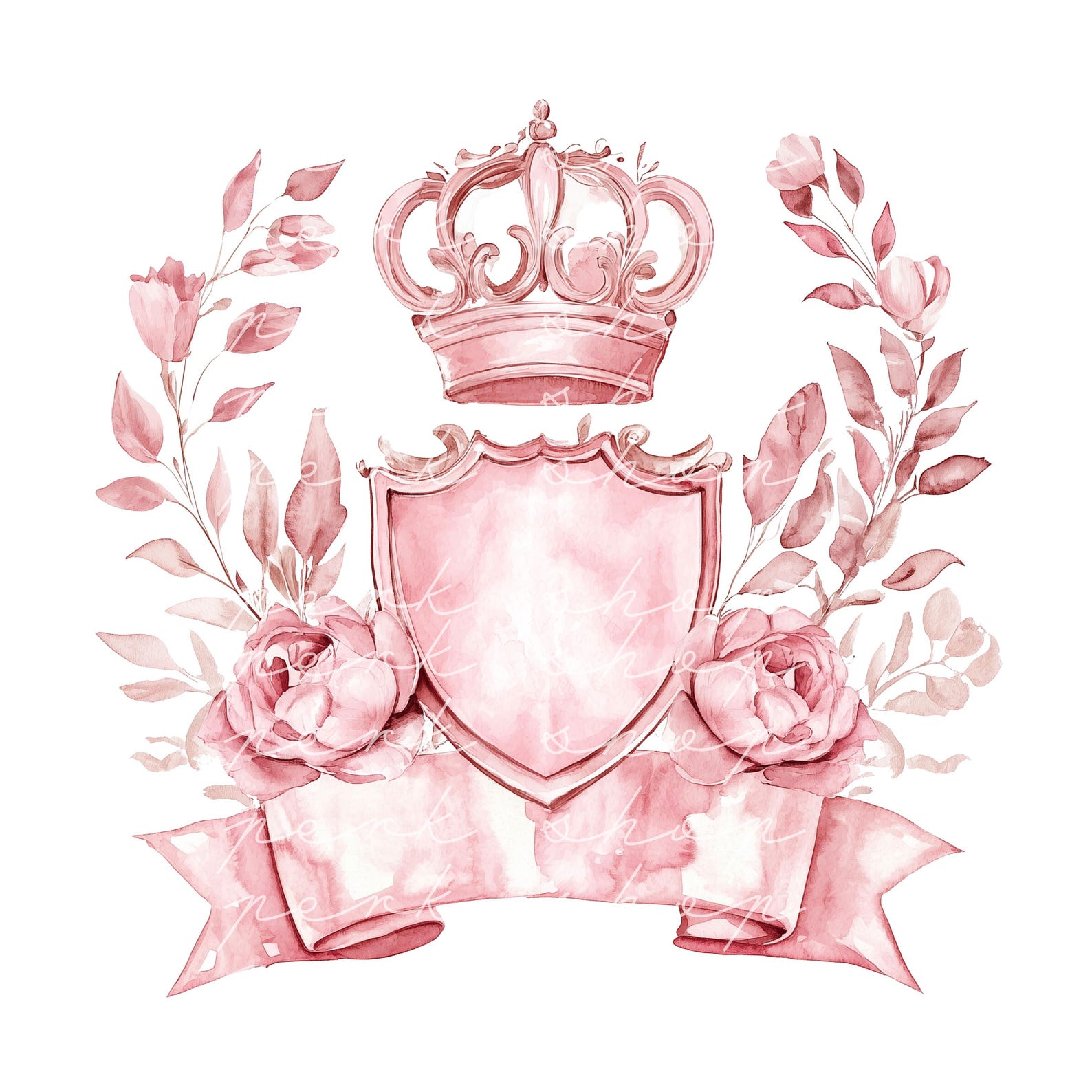 9 Preppy Rose Pink Crest Watercolor Clipart, Digital Download, Wedding ...