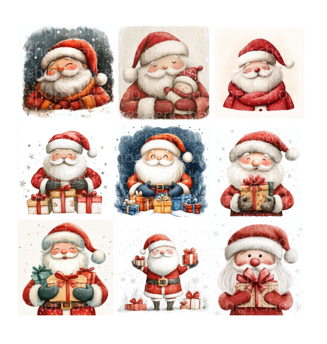 10 Christmas Clipart, Santa Clip Art, Winter Watercolor Printable Craft ...
