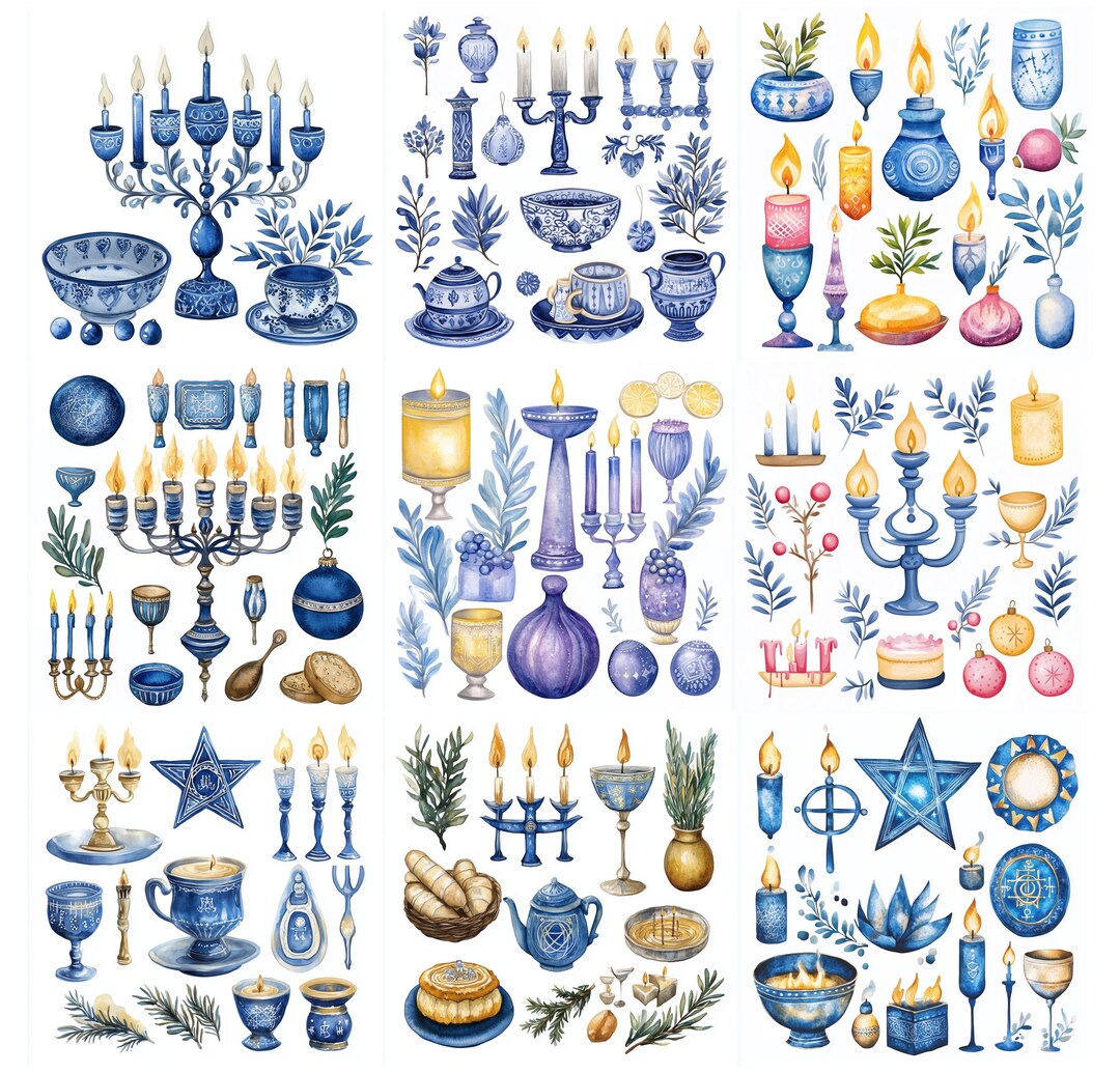 Watercolor Hanukkah Clipart: Menorah, Star of David (digital Jpgs) - Etsy